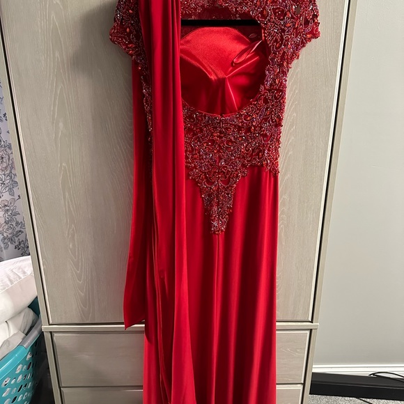 Dresses | Gorgeous Beaded Red Dress Capped Sleeve Long Size 6 | Poshmark